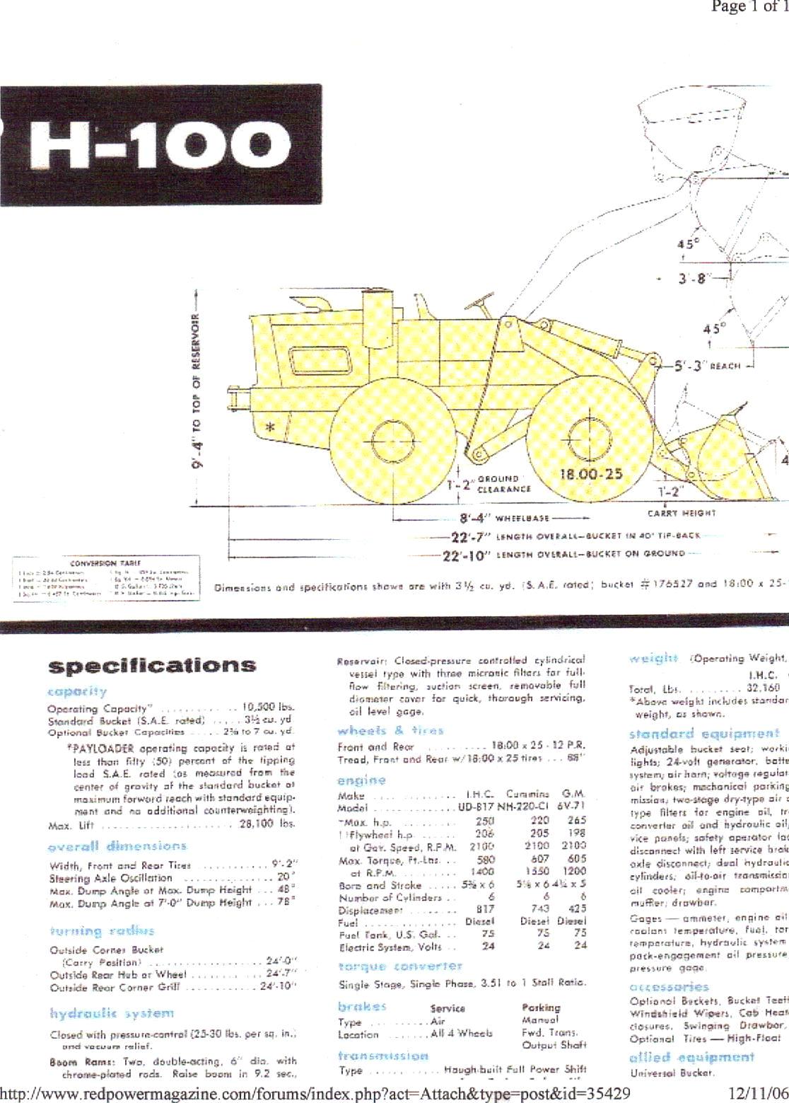 Hough H-100 Specs. - IH Construction Equipment - Red Power Magazine ...