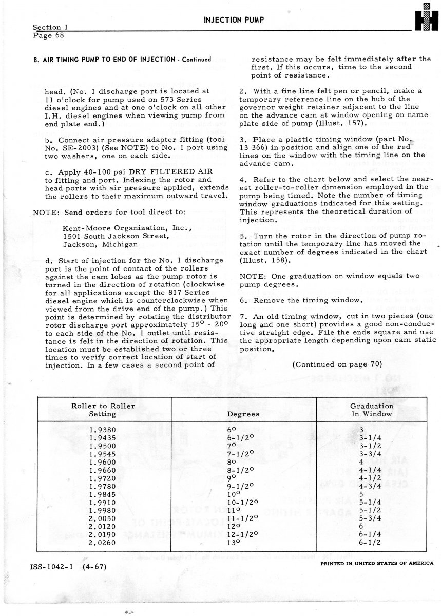 ROLLER TO ROLLER DIMENSION on the D282 Roosa Master injection pump ...