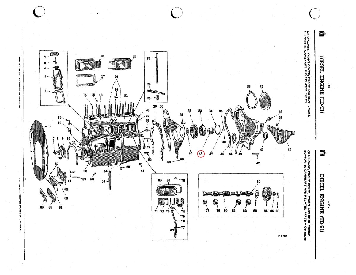 International TD9-91 series engine idler gear shaft. - IH Construction ...