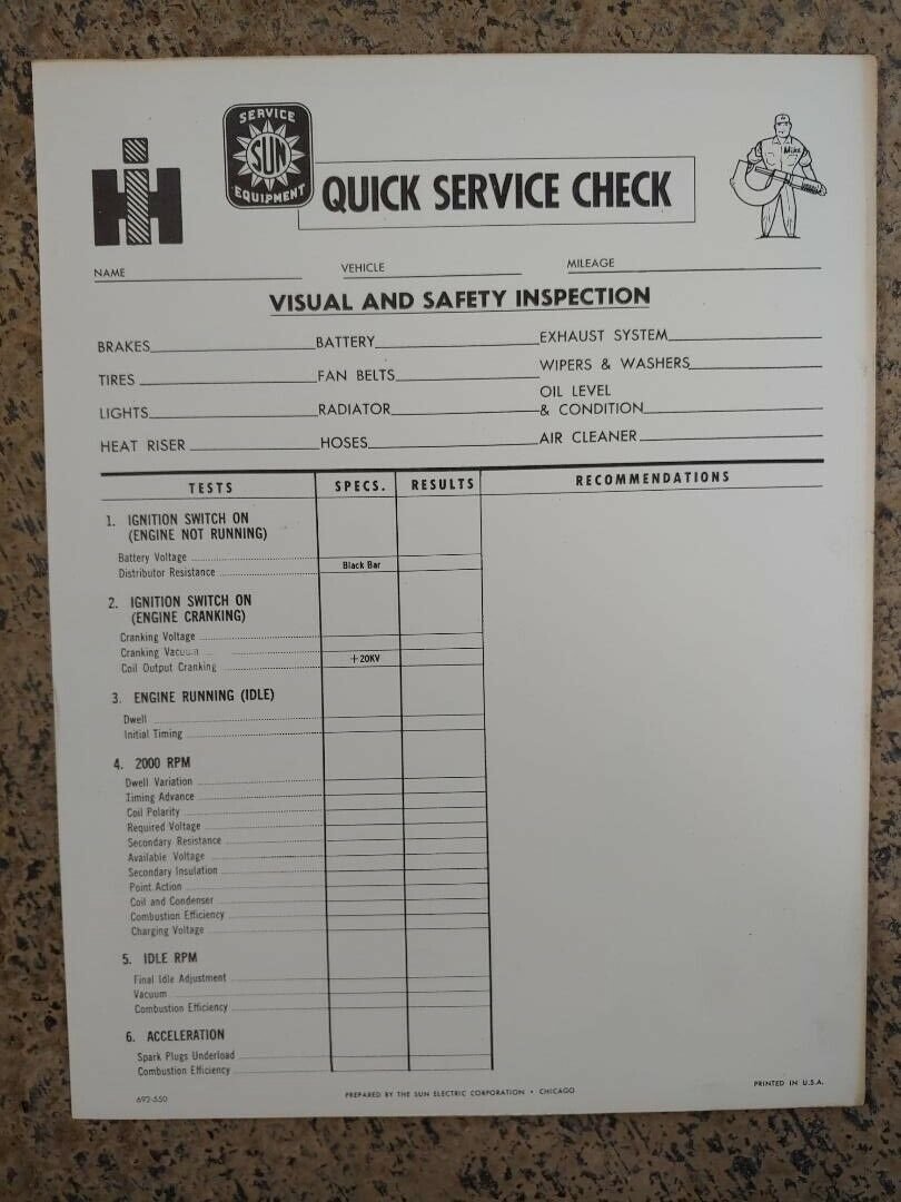 'Quick service check' form for gas engines - IH Trucks - Red Power ...