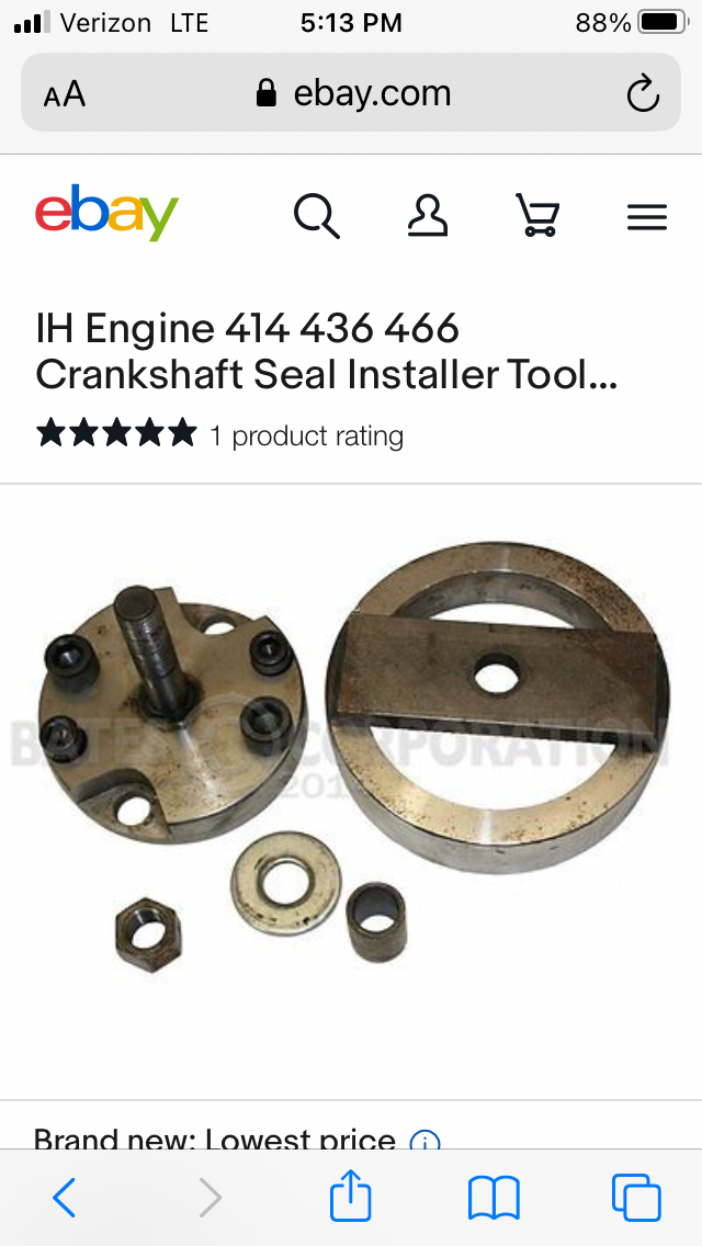 IH engine 361/407-400 series, Rear crank seal install tool set ...