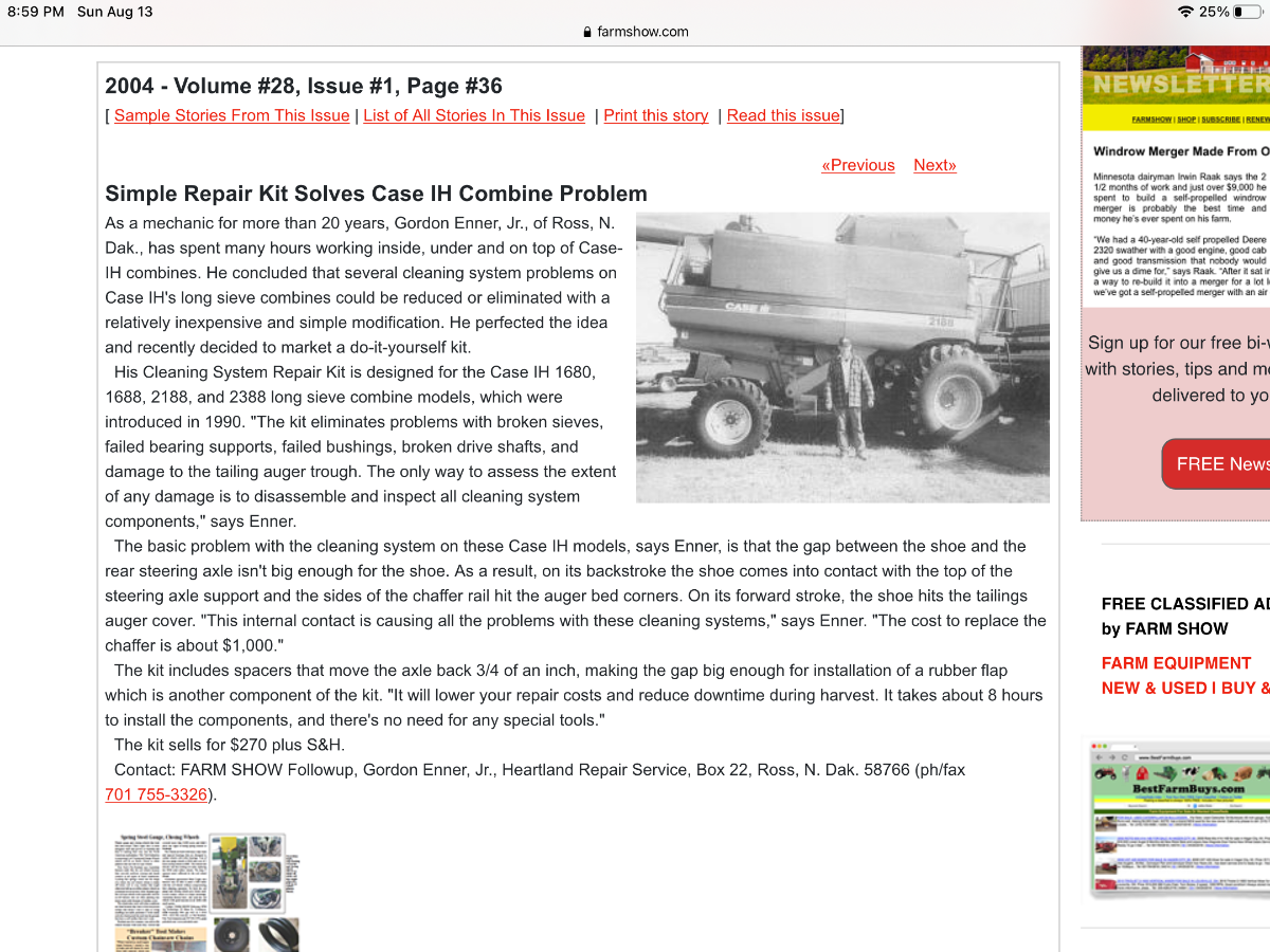 Anyone familiar with the Heartland kit to move axle housing back on 16XX, 21XX combines ...